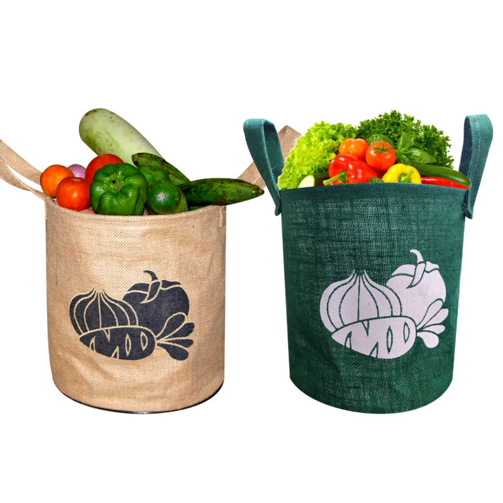 Vegetable Jute Baskets For Storage - Combo of 2 (Beige&Green)